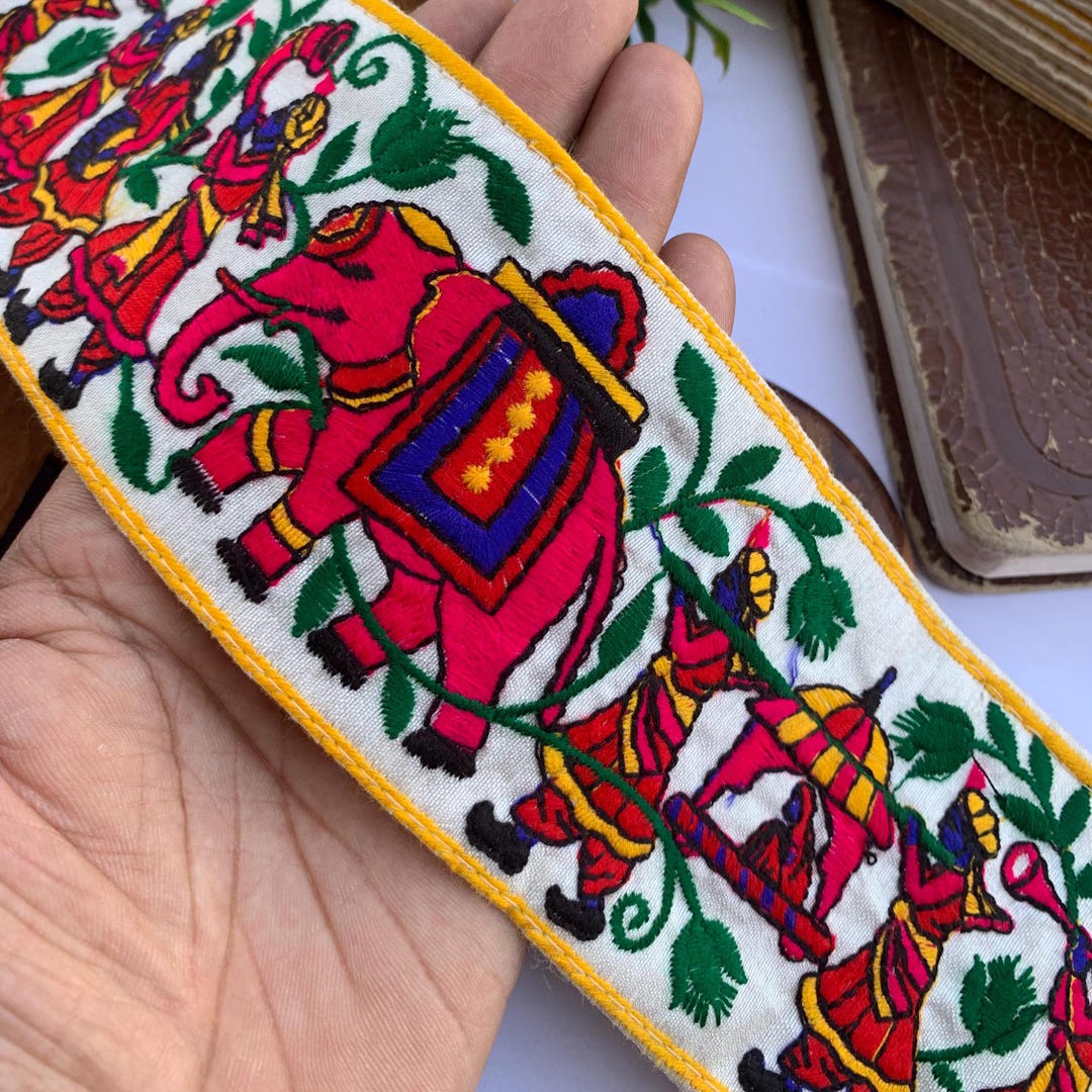 Indian Elephant Trim: Embroidered Sari Border, Gown Decoration (7.5cm ...
