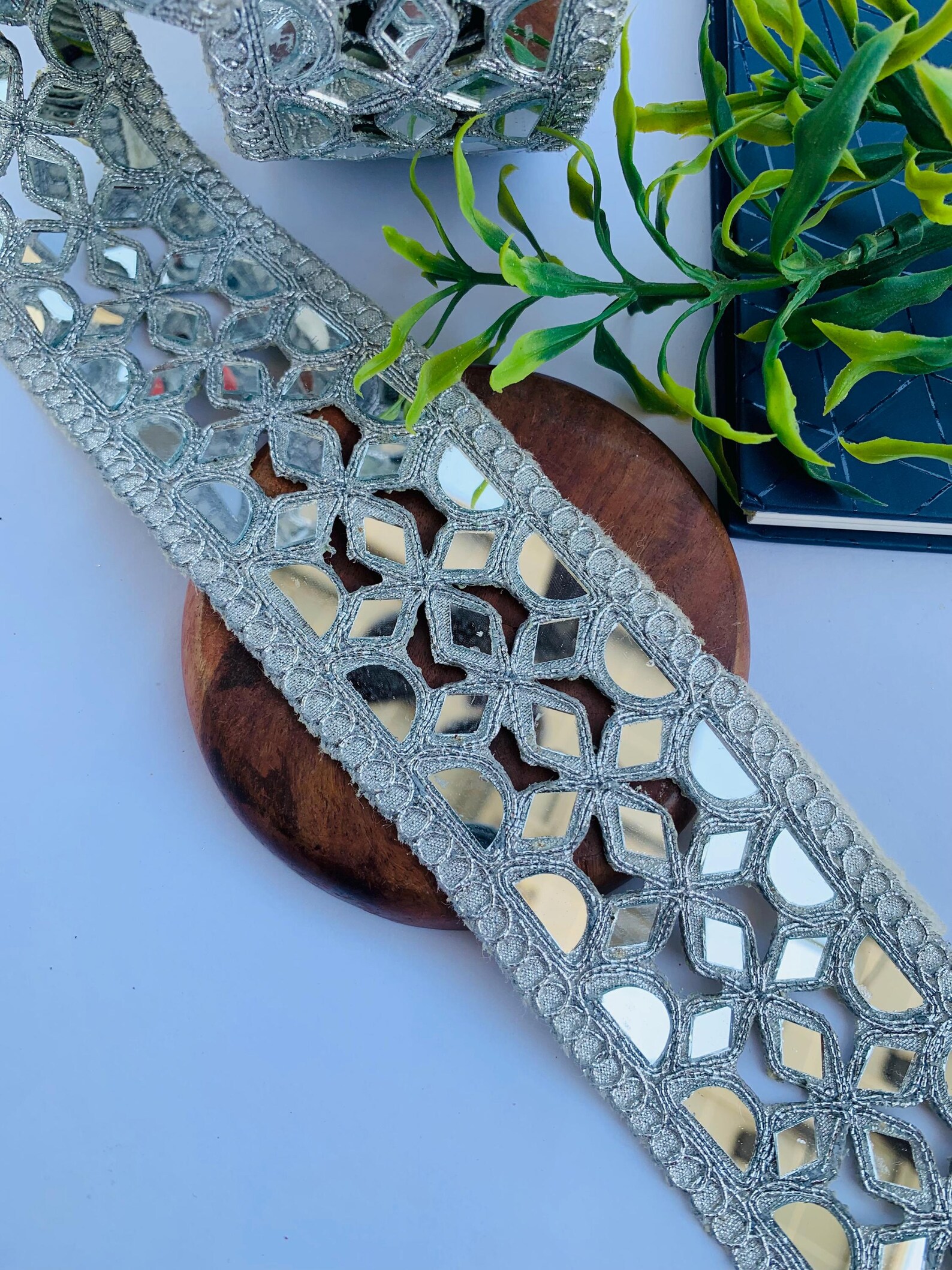 Metallic Silver Mirror Cutwork Trim: Indian Sari Border, Lehenga Lace ...