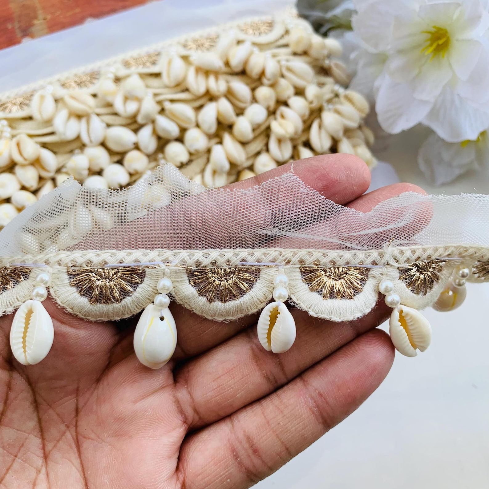 1 Yard Cowrie Shell Trim, Shell Scallop Trim Lace, Sea Shell, DIY Jean ...