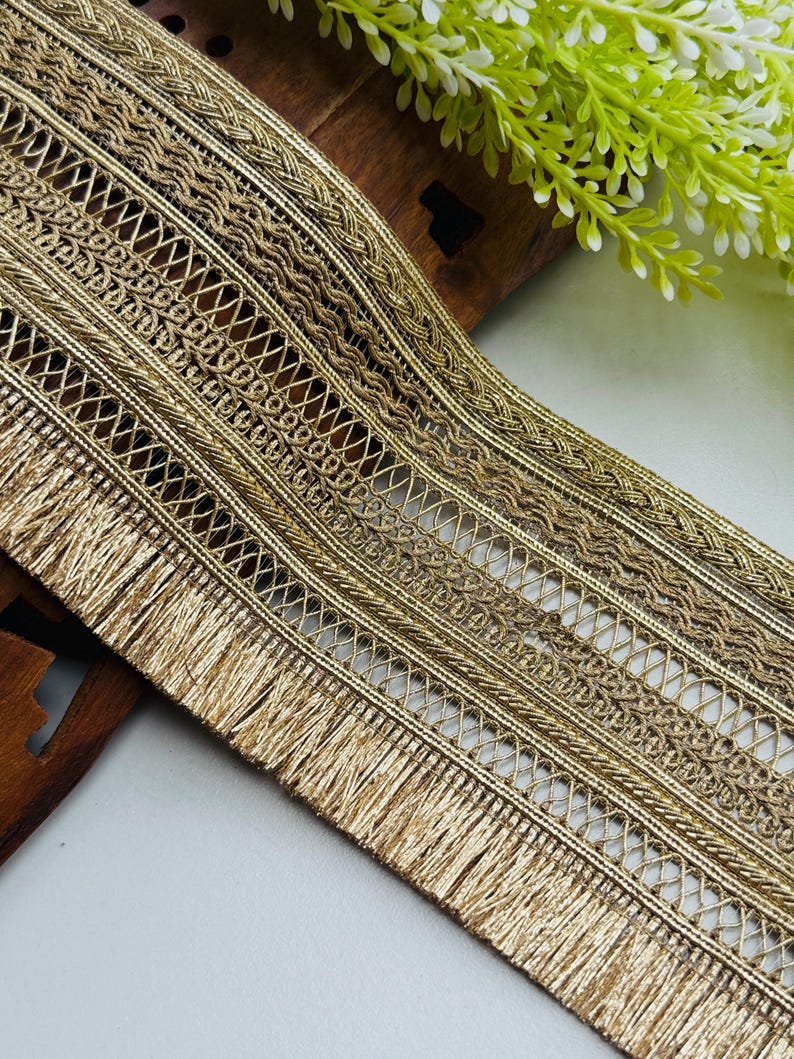 Metallic Golden Broad Brush Trim : Indian Embellishment Border, 2 Inch ...
