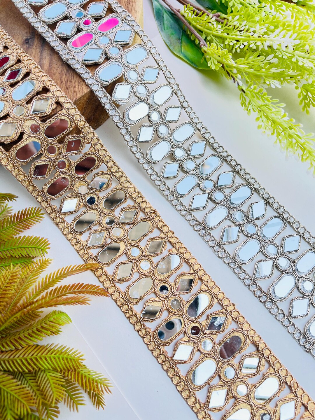 6CM Wide Gold-silver Mirror Trim Zari Embroidery Lace | Diamond Shape ...