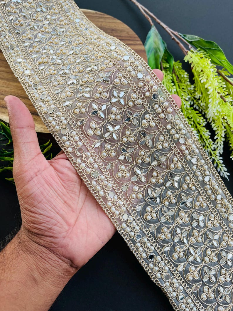 Luxury Beaded Floral Bridal Trim - Gold Sequin Embellished Lace, 1 Yard ...