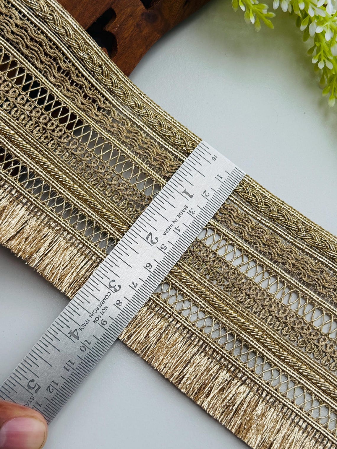 Metallic Golden Broad Brush Trim : Indian Embellishment Border, 2 Inch ...