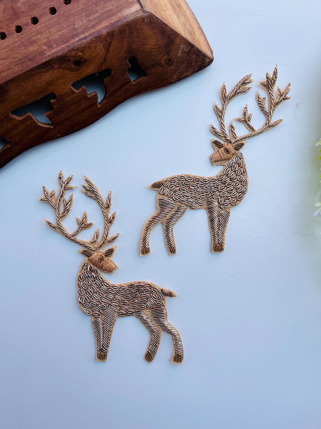 Zardozi Dear Applique Pair: Indian Handwork Patches , Golden Indian ...