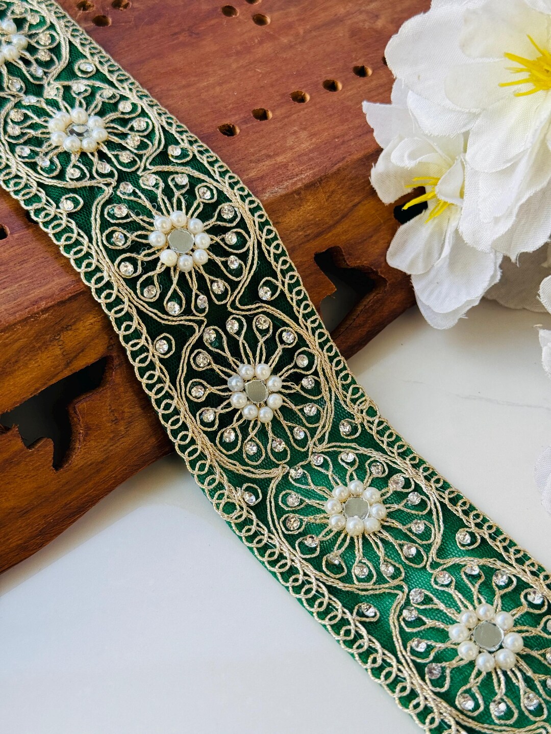 Mirror Pearl & Rhinestone Sari Trim: Embroidered Indian Border Lace - Etsy