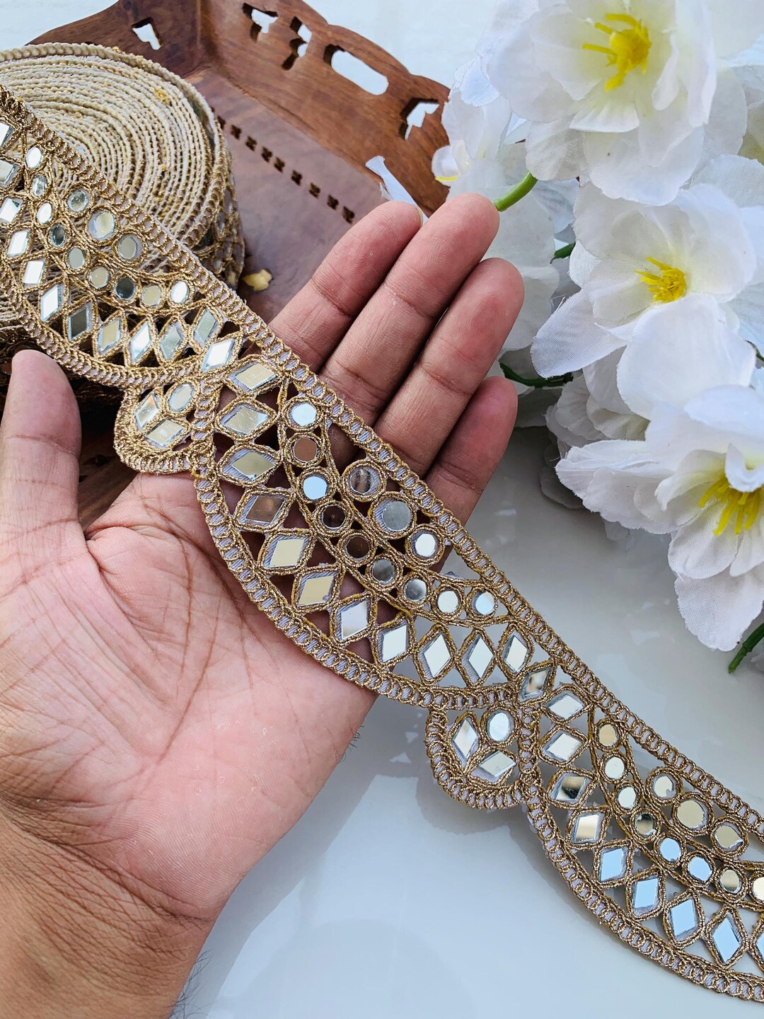 Brown & Gold Mirror Sari Border: Scalloped Indian Sewing Trim - Etsy