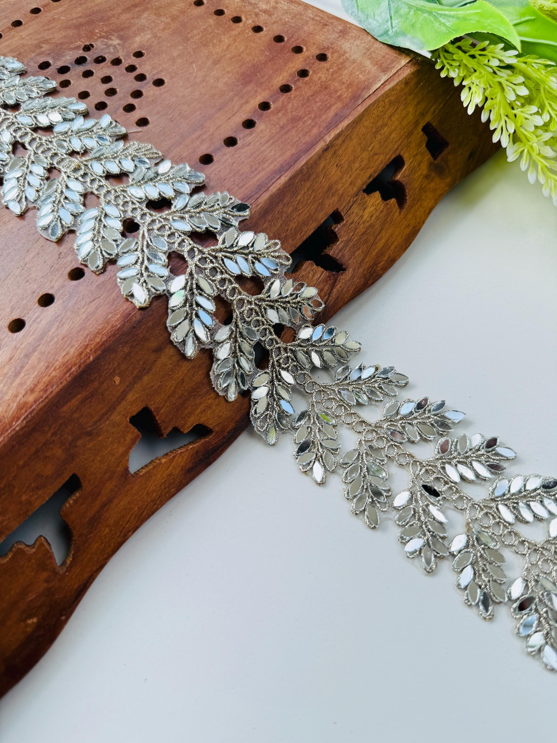 Silver Mirror Cutwork Sari Trim: Indian Sewing Border, Dupatta Lace ...