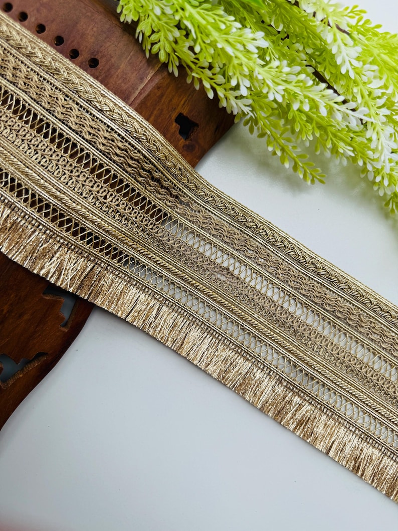 Metallic Golden Broad Brush Trim : Indian Embellishment Border, 2 Inch ...