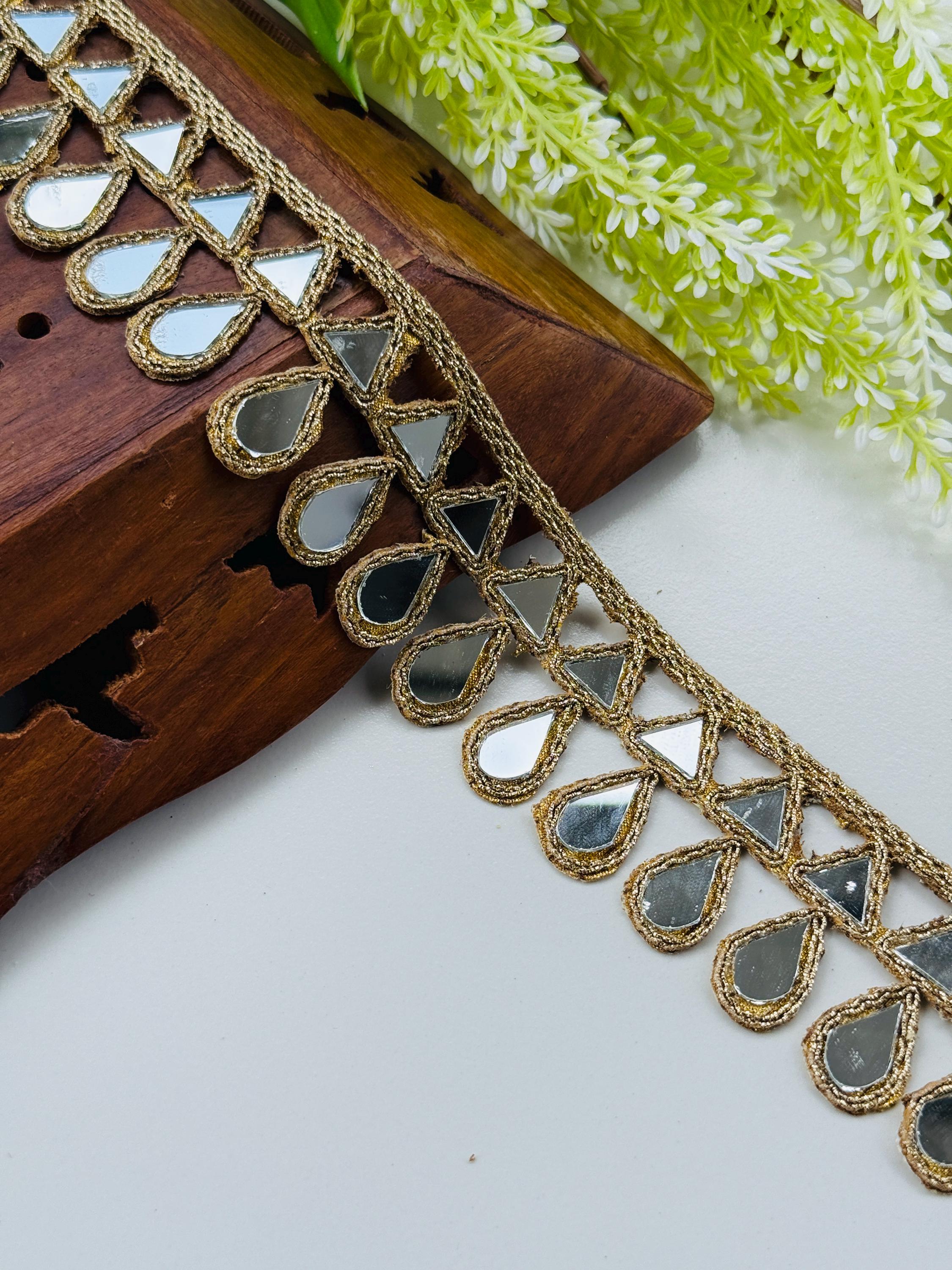 1 Yards Golden Mirror Sari Border: Indian Cutwork Lace Trim (4.5 Cm) - Etsy