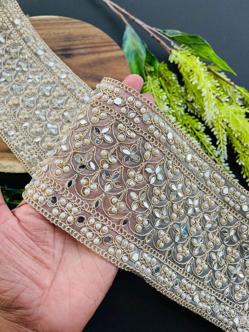 Luxury Beaded Floral Bridal Trim - Gold Sequin Embellished Lace, 1 Yard ...