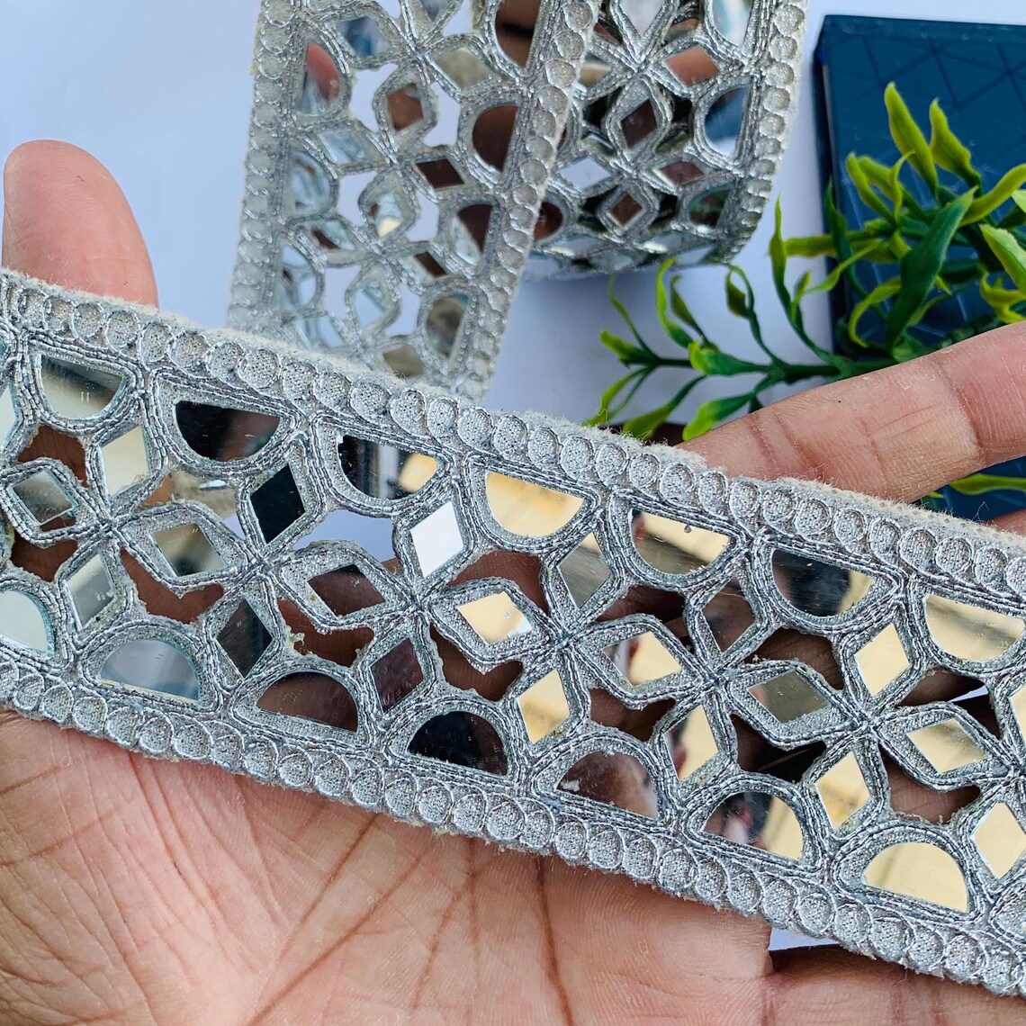 Metallic Silver Mirror Cutwork Trim: Indian Sari Border, Lehenga Lace ...