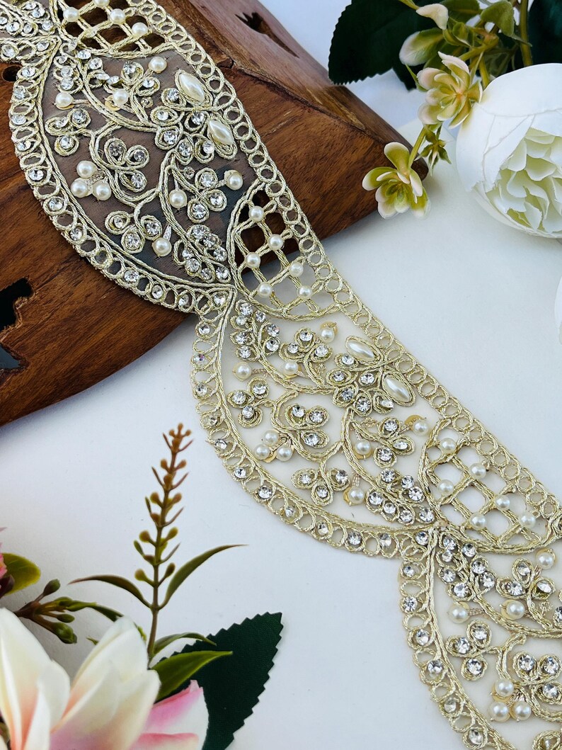 Pearl & Rhinestone Hand Embellished Lace – Bridal Embroidered Border(2. ...