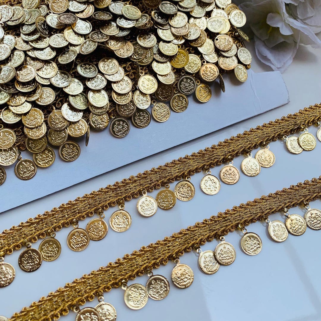 Golden Coin Beaded Trim: Indian Wedding Sari Border, DIY Craft Supply ...