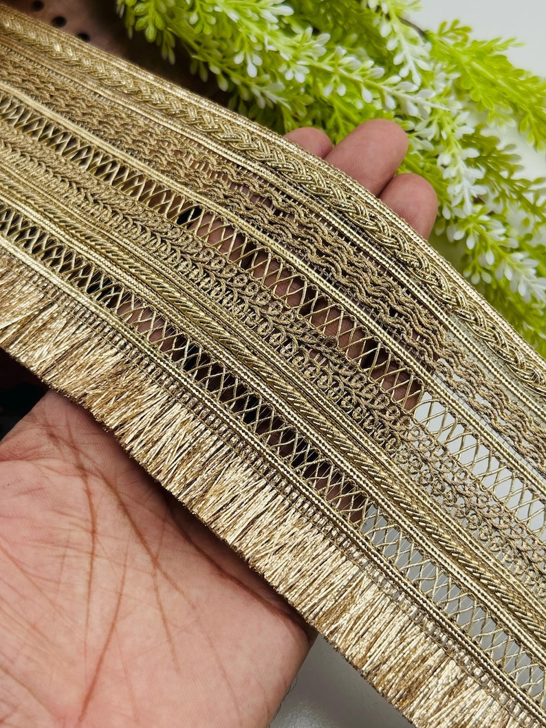 Metallic Golden Broad Brush Trim : Indian Embellishment Border, 2 Inch ...