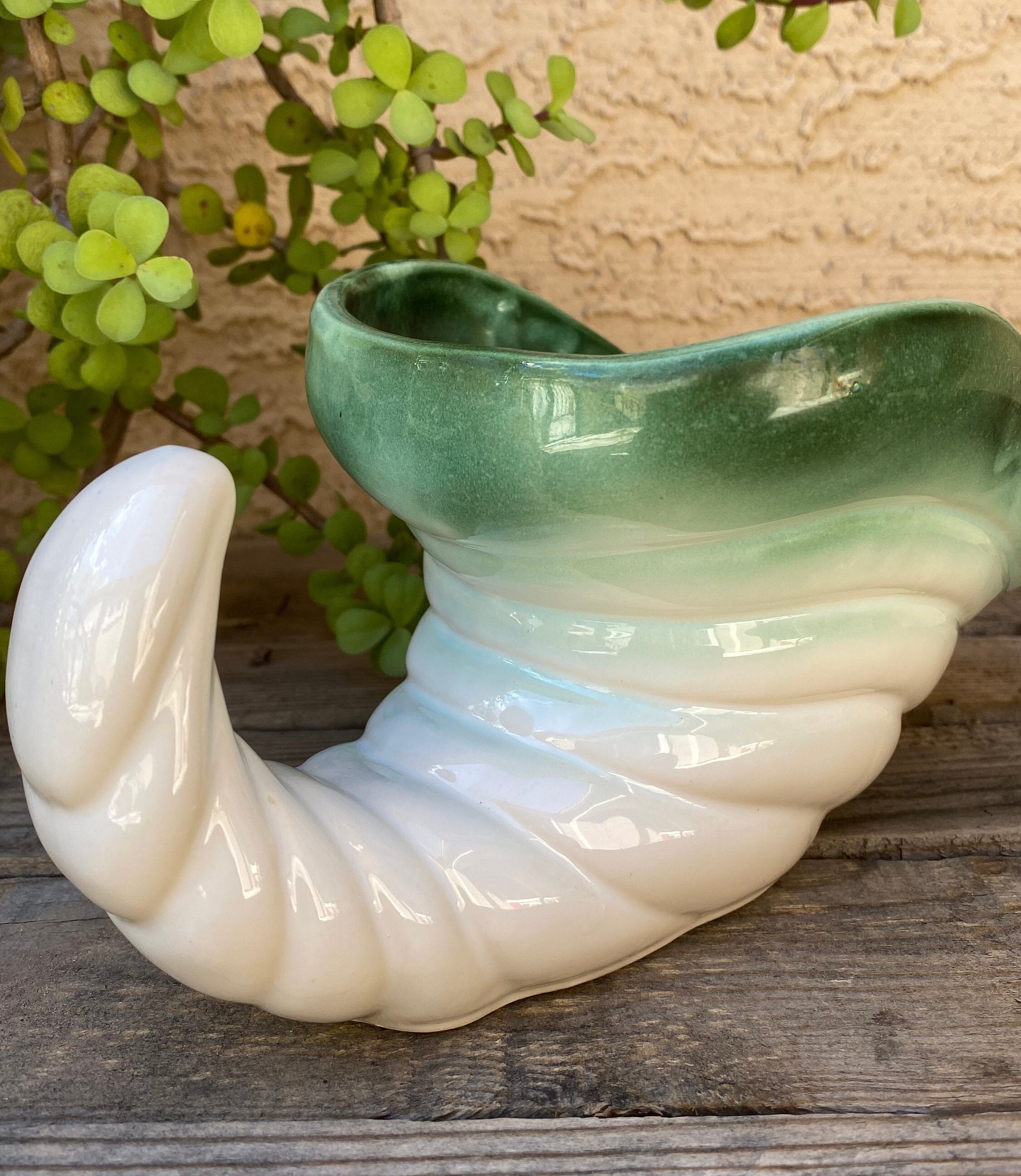 Cornucopia Planter, Floral Ware Marked Regal USA Pottery by Hull ...