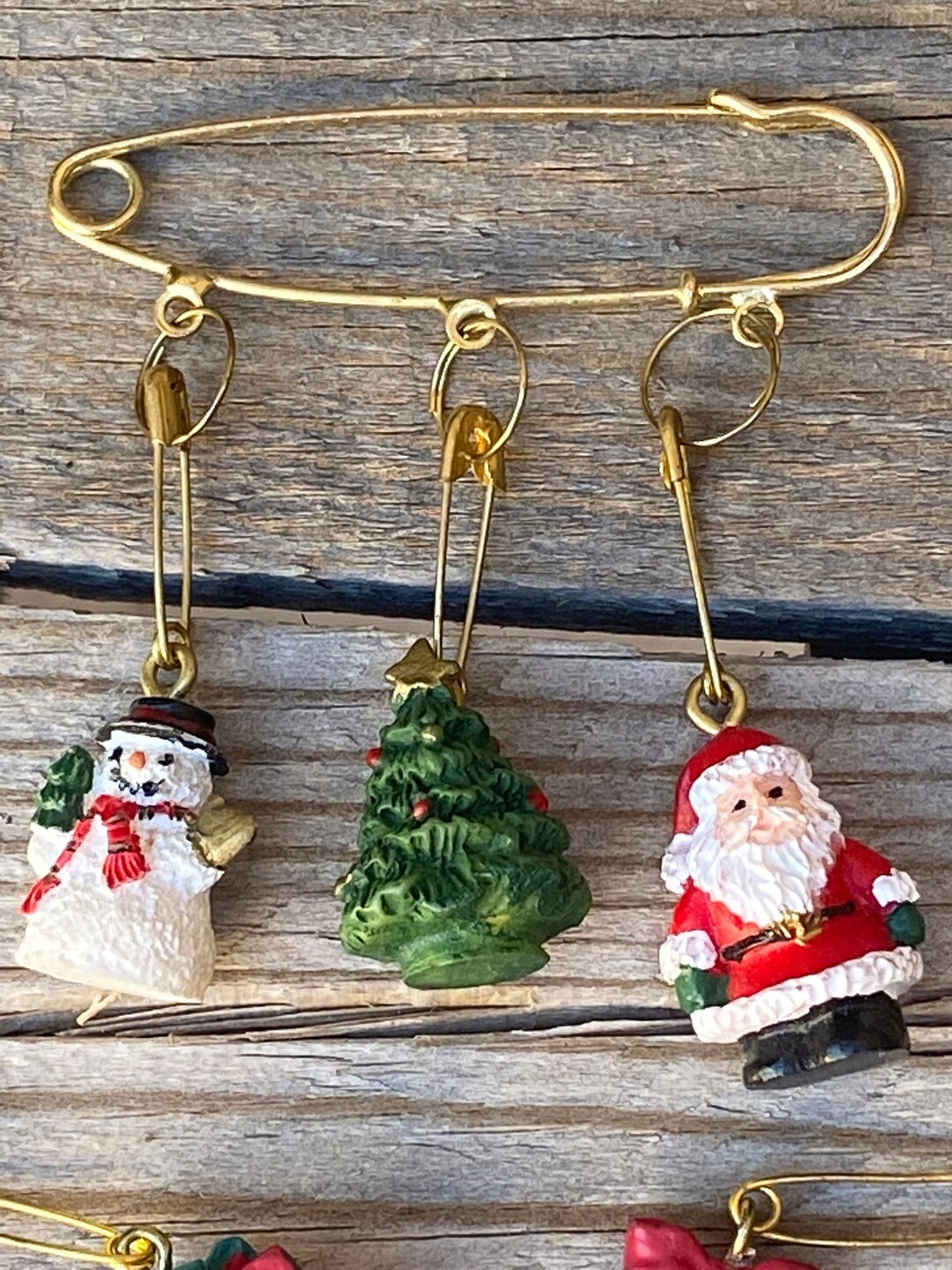 Christmas Themed Gold Tone Safety Pin With 5 Different Options to ...