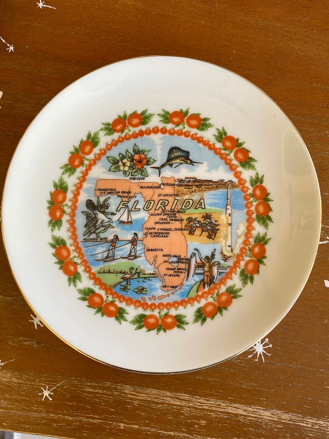 Vintage Florida Souvenir Plate, Showing Florida Destinations and ...