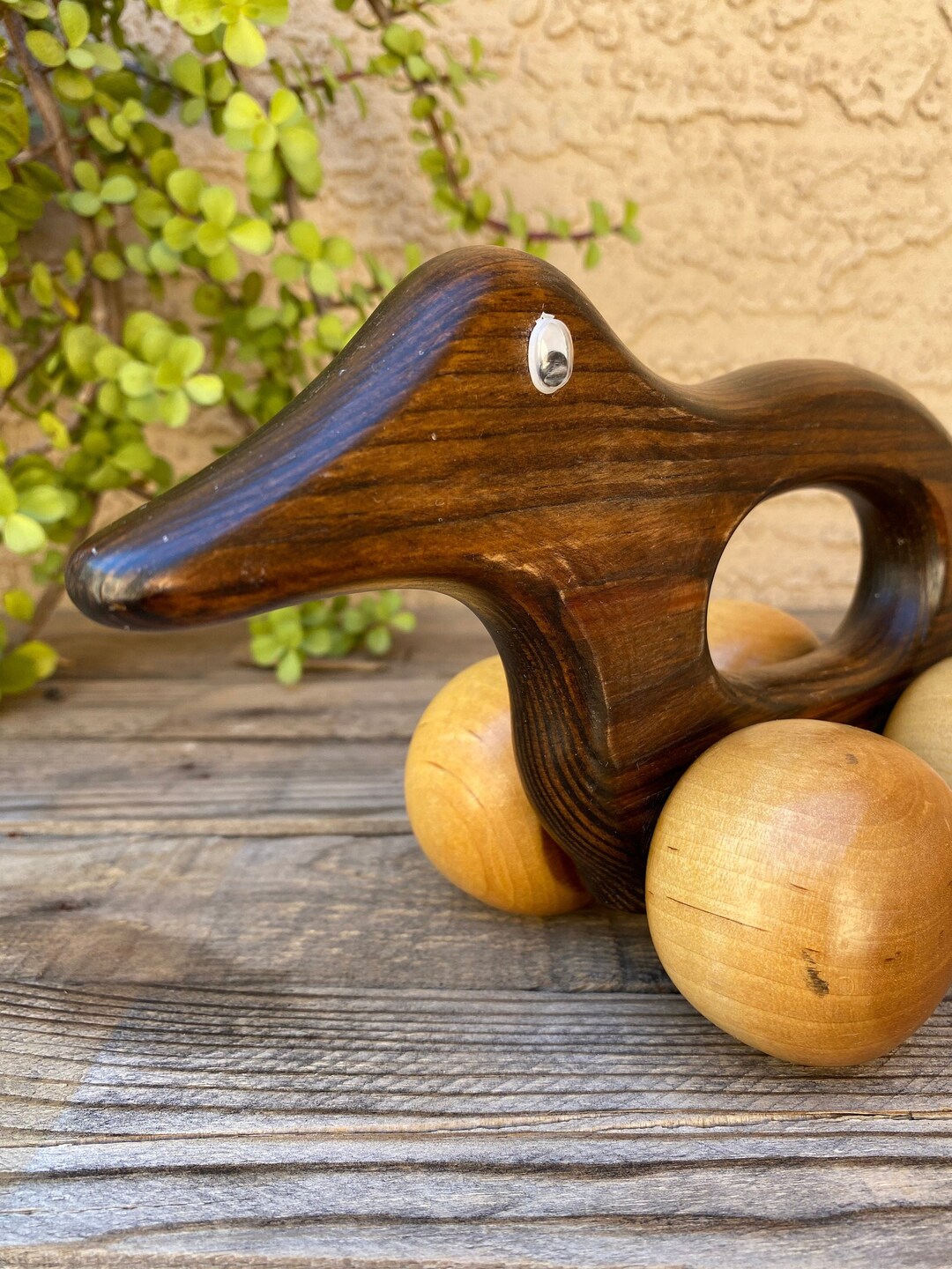 Wooden Duck on Wheels Push Toy, Simple Wooden Duck With Handle Cut Out ...