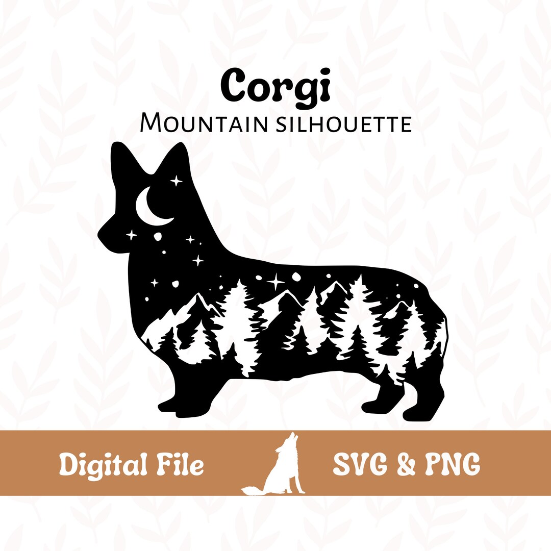 Corgi Dog Silhouette With Mountains SVG Cut File and PNG File - Etsy