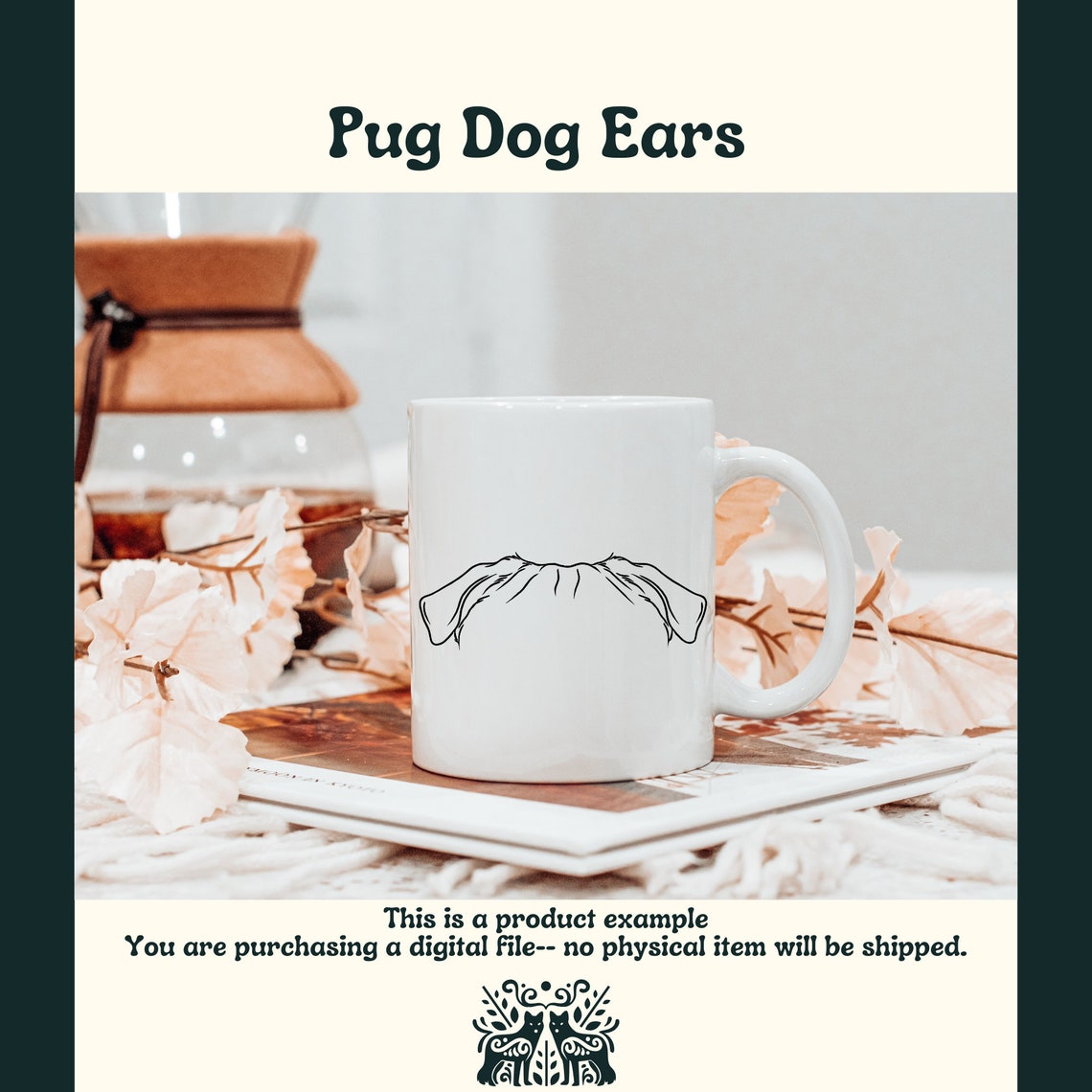 Pug Dog Ear Outline SVG Cut File and PNG File for Cricut or Silhouette ...