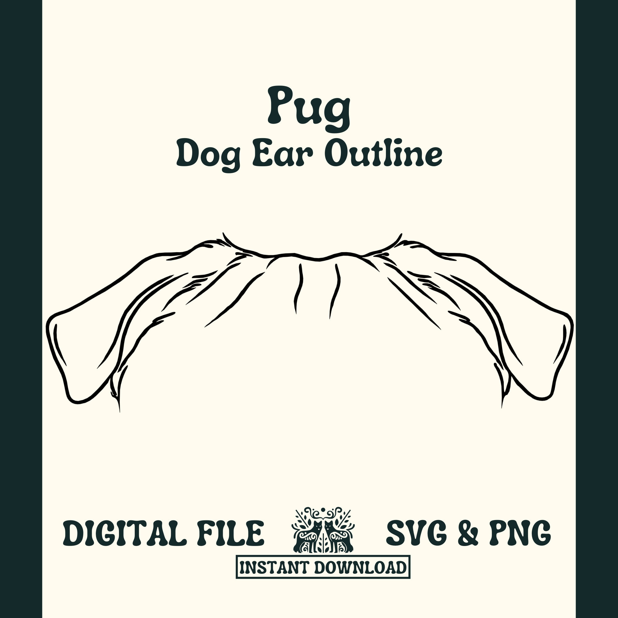 Pug Dog Ear Outline SVG Cut File and PNG File for Cricut or Silhouette ...