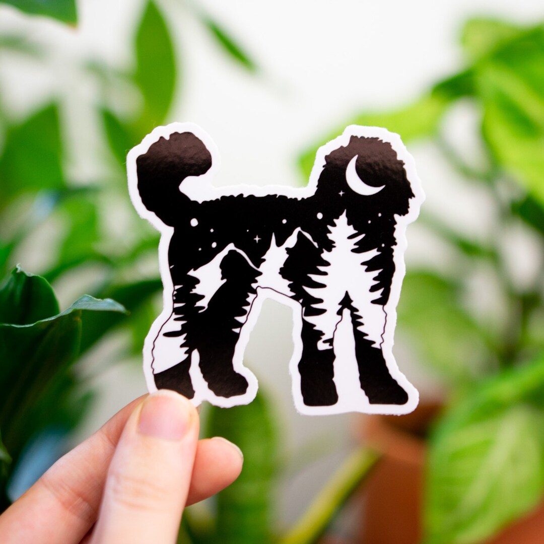 Doodle Dog Vinyl Sticker | Mountain Decal Sticker | Hiking Dog Sticker ...