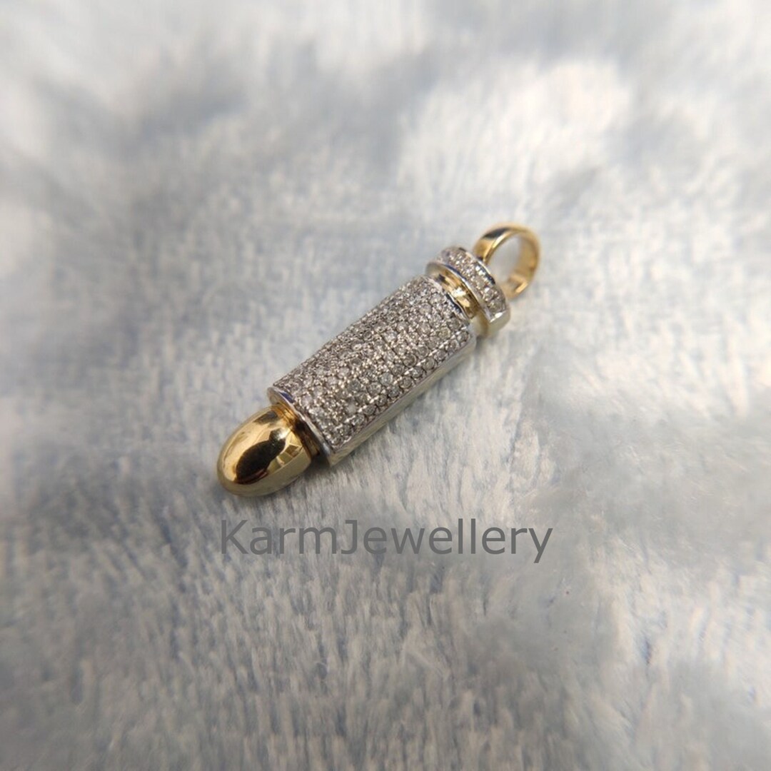 Diamond Bullet Pendant, 14K Gold Rifle Bullet Pendant, Rifle Bullet ...