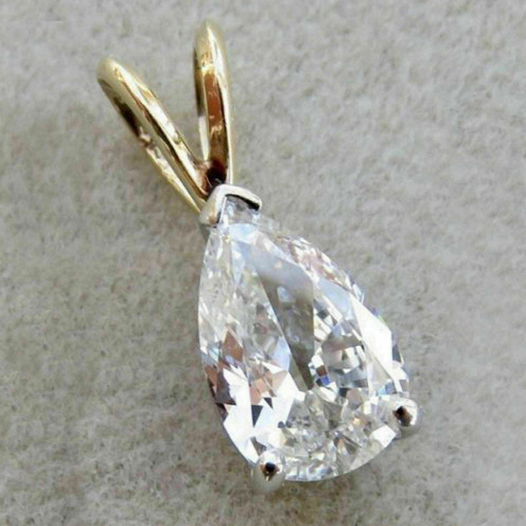 Pear Cut Moissanite Wedding Pendant, Solid Gold Pear Solitaire Pendant ...