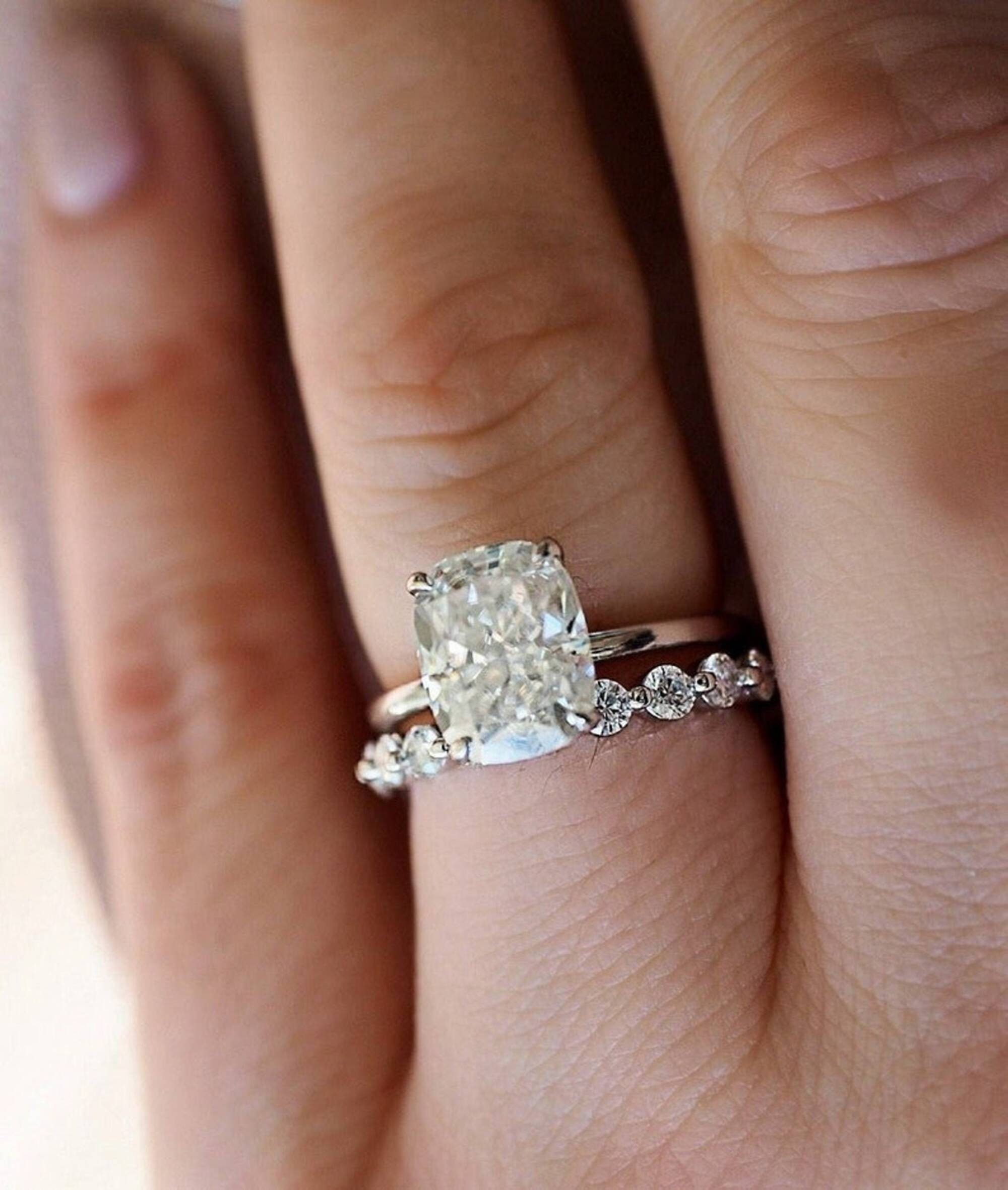 Cushion Cut Wedding Ring Set, Bridal Sets for Women, Solitaire Cubic ...