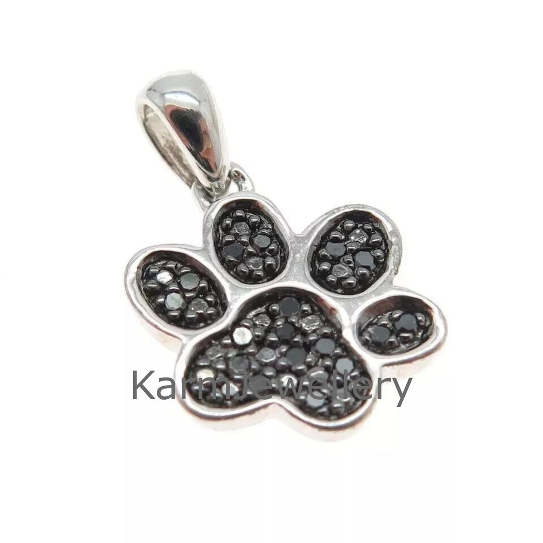 Black Diamond Paw Print Pendant,14k Solid Gold, Animal Pet Paw Pave ...