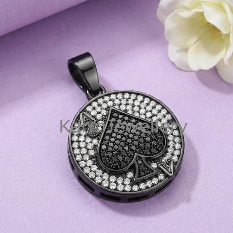 Iced Out Black Ace of Spades Pendant Necklace, Men's Hip Hop Poker ...