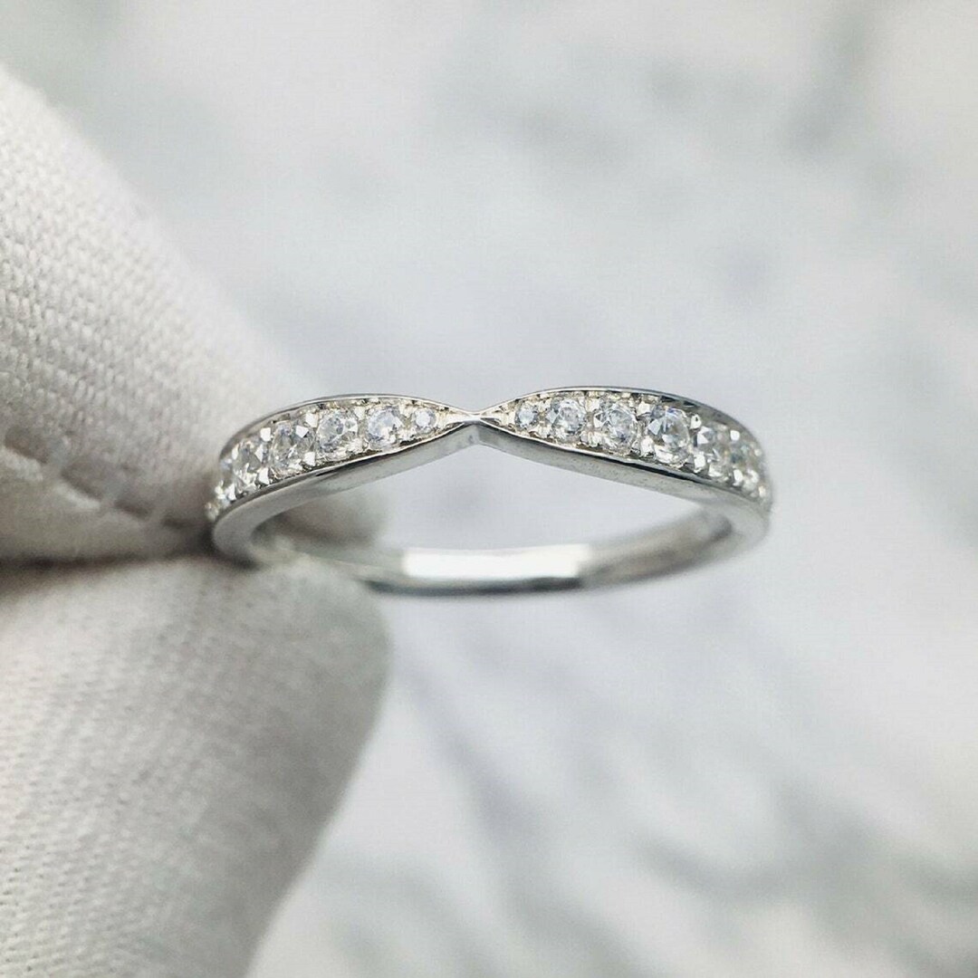 Bow Tie Shaped Diamond Wedding Band, 14k White Gold, Prong Channel Set ...