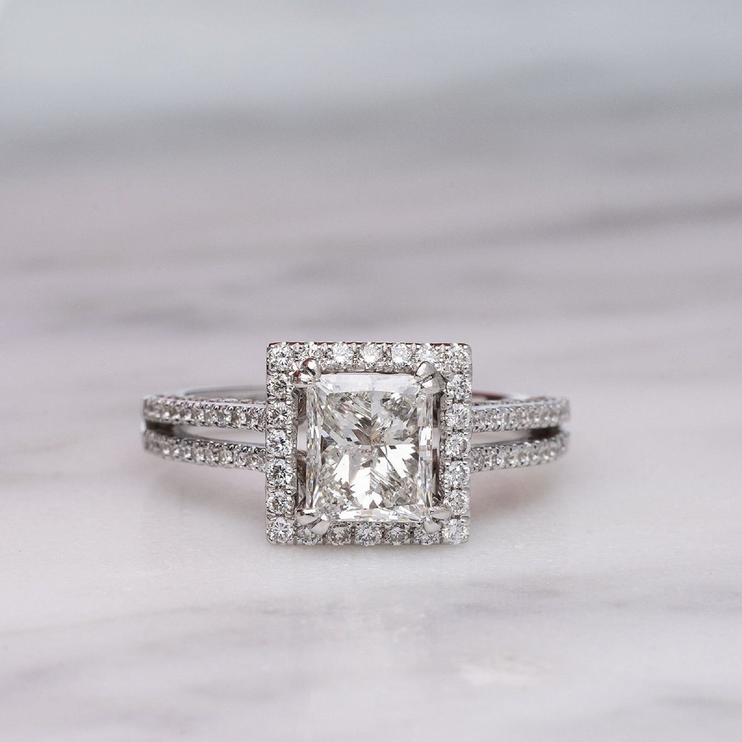 Halo Princess Cut Diamond Ring, Engagement Proposal Ring, Anniversary ...
