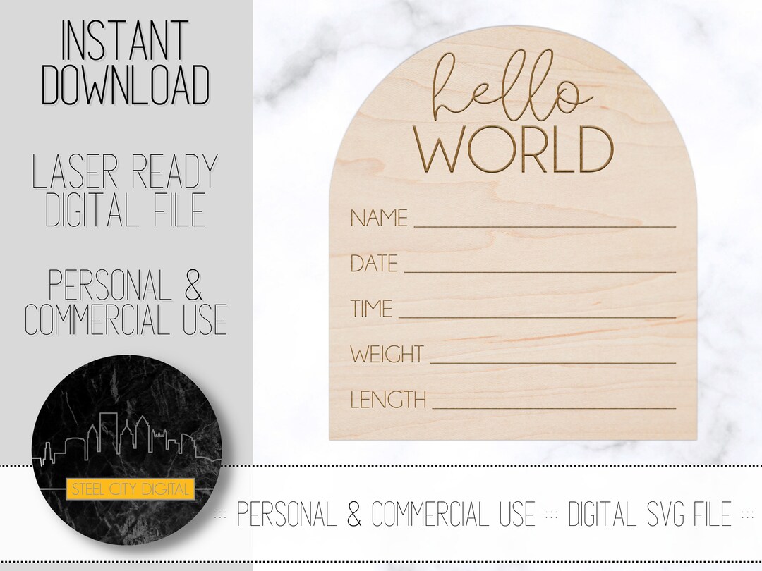 Hello World Birth Announcement Laser SVG File Birth Stat Sign Digital ...