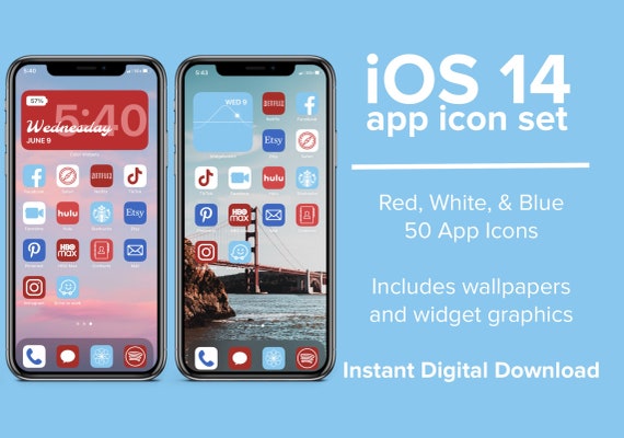 IOS 14 App Icons Red White and Blue Aesthetic iPhone | Etsy