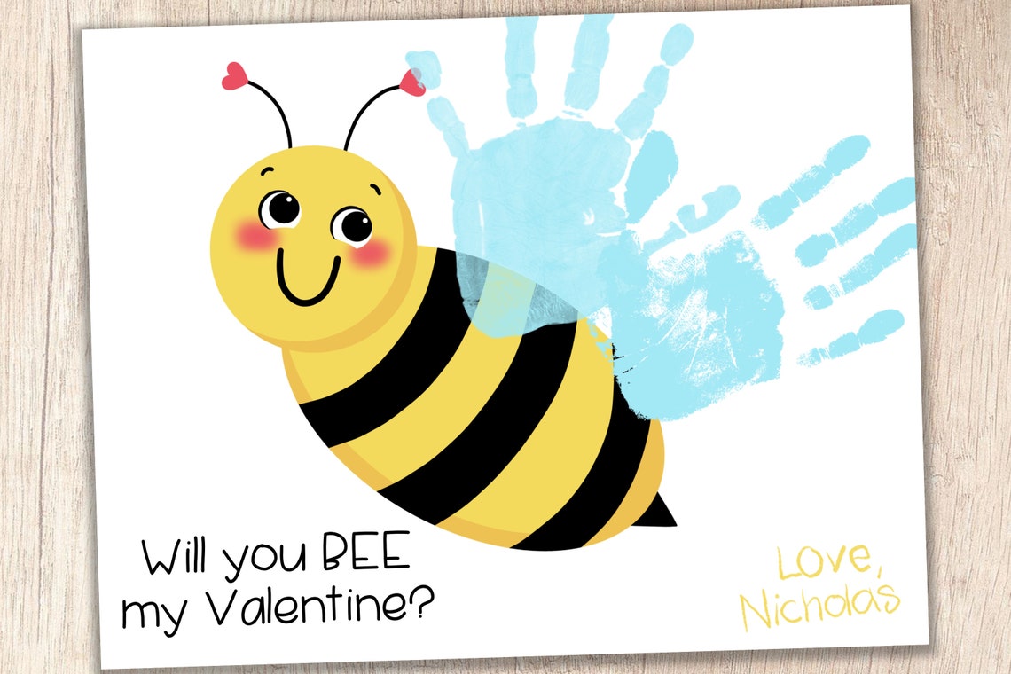 Valentine's Day Printable | BEE My Valentine | Kids' Handprint Keepsake ...
