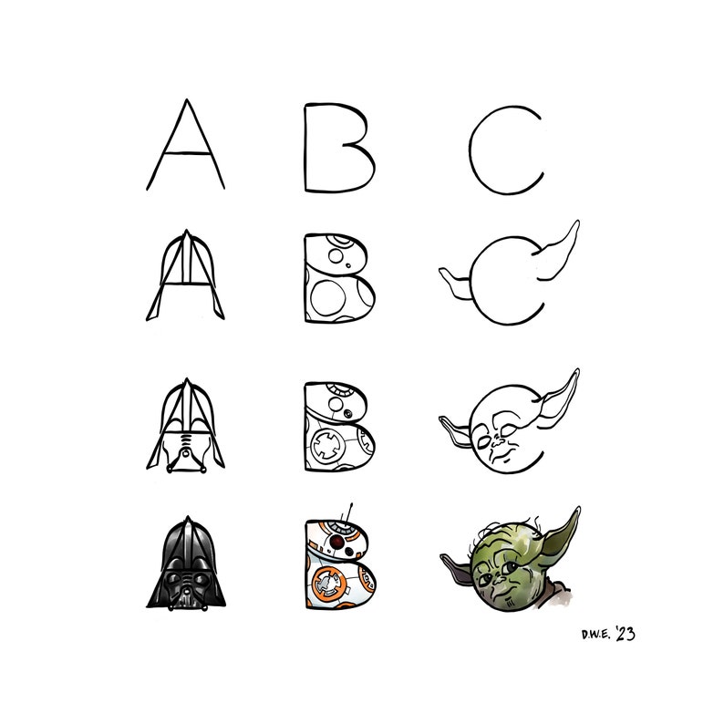 ABC Star Wars™ Alphabet Art Lettering Pen & Ink Watercolor Painting ...