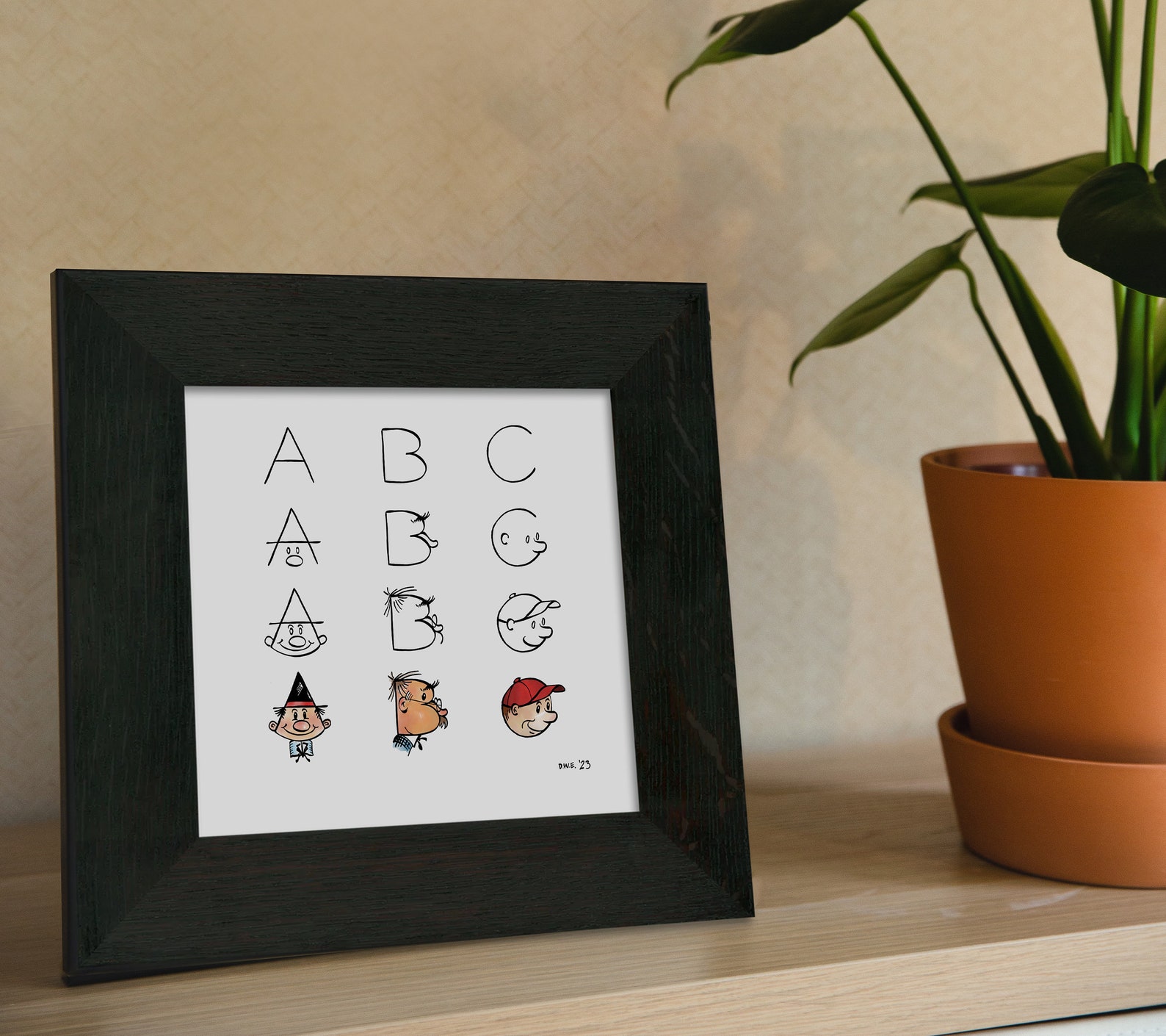 ABC Men Alphabet Art Lettering Pen & Ink Watercolor Painting, Unframed ...