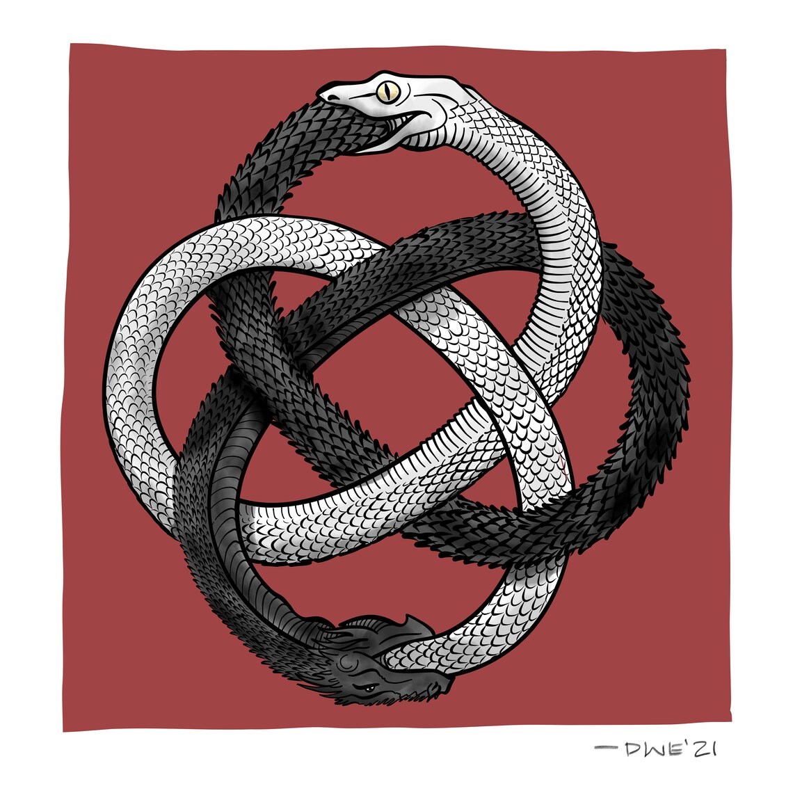 Loop: a Pen & Ink Watercolor Painting of an Ouroboros, Snakes, Never ...