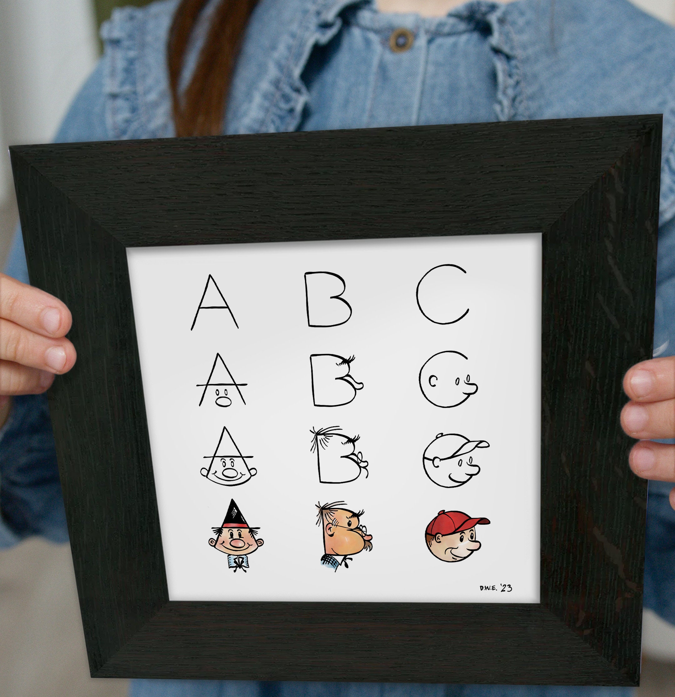 ABC Men Alphabet Art Lettering Pen & Ink Watercolor Painting, Unframed ...