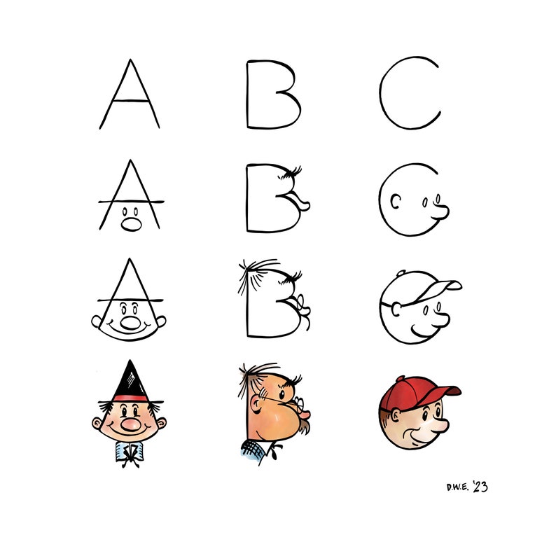 ABC Men Alphabet Art Lettering Pen & Ink Watercolor Painting, Unframed ...