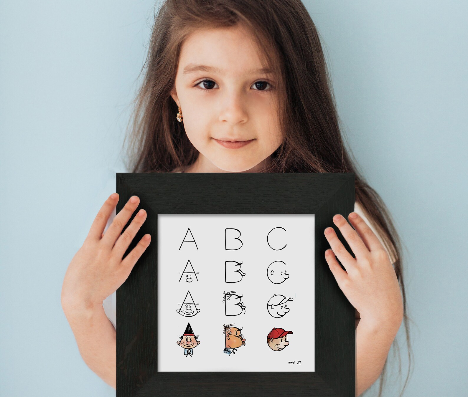 ABC Men Alphabet Art Lettering Pen & Ink Watercolor Painting, Unframed ...