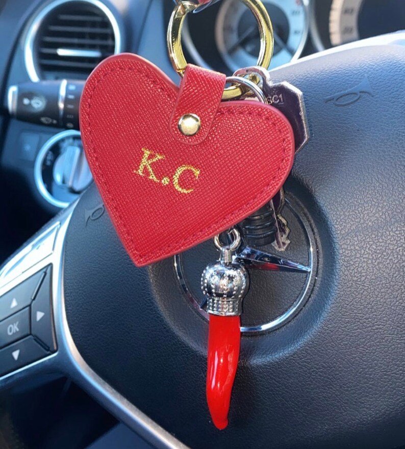 Personalized Heart Key Chain Key Ring Metallic Monogram | Etsy