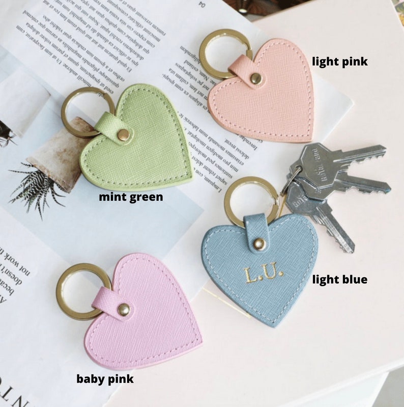 Personalized Heart Key Chain Key Ring Metallic Monogram | Etsy