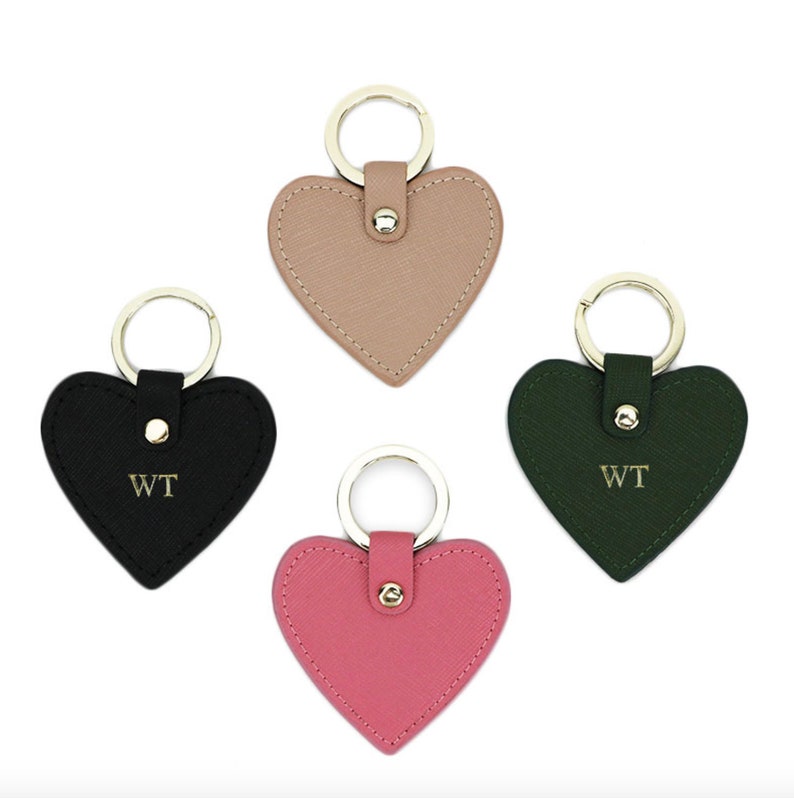 Personalized Heart Key Chain Key Ring Metallic Monogram | Etsy