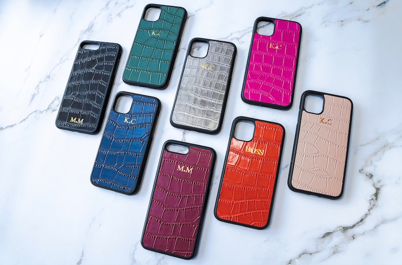 Leather Phone Case Monogram Custom Embossed Personalized | Etsy