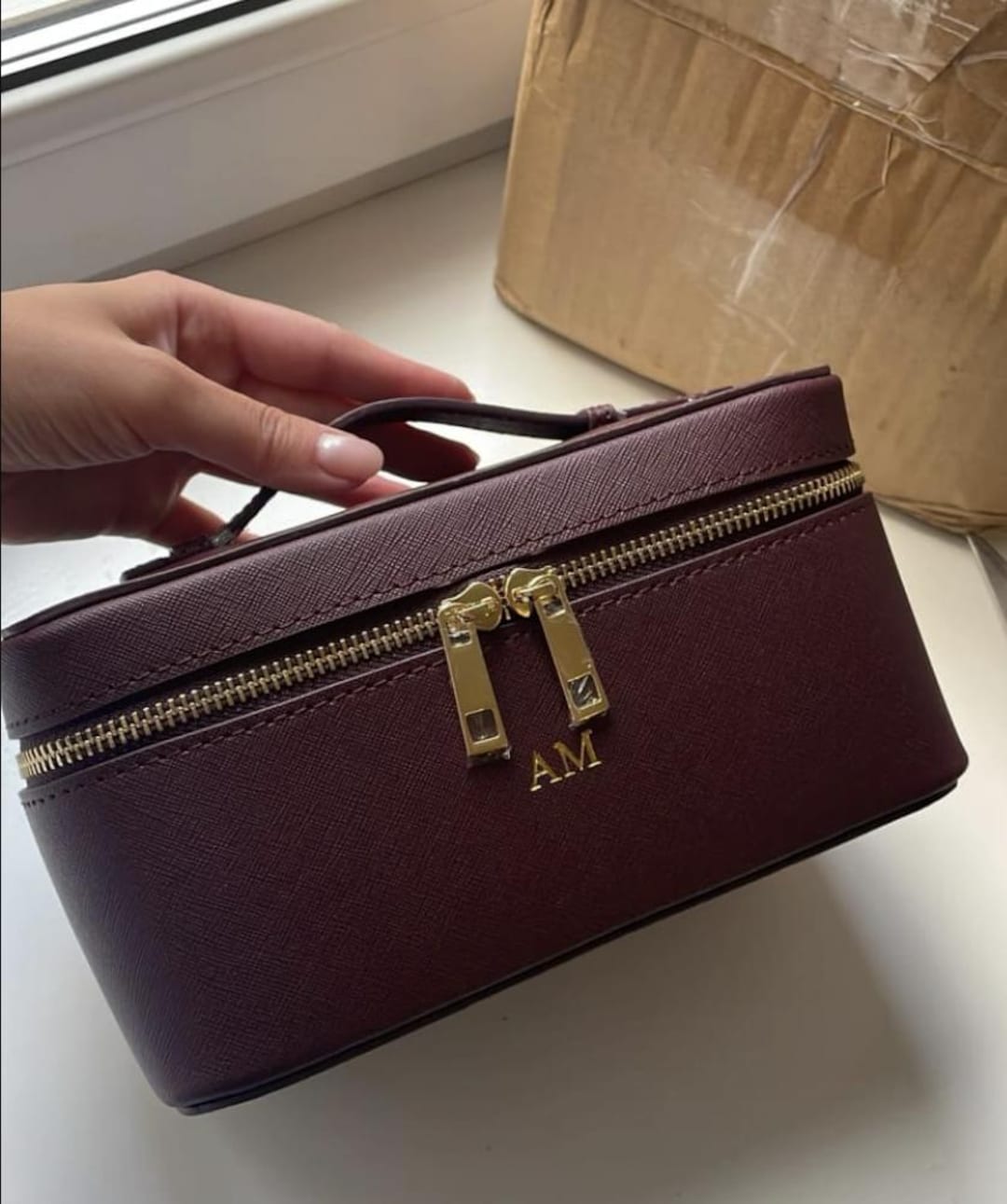 Personalized Saffiano Leather Vanity Bag - Custom Monogram Travel ...
