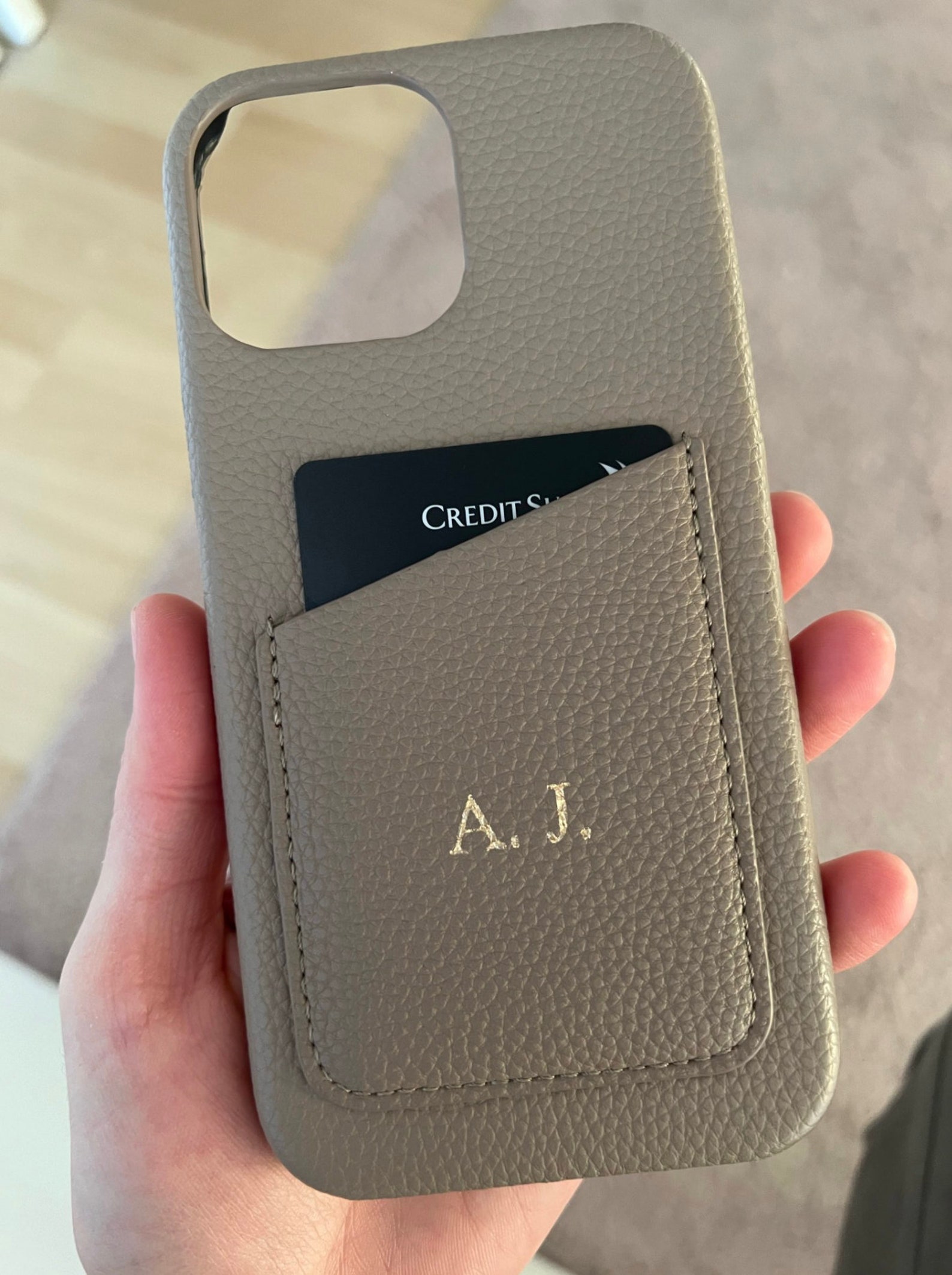 Pebble Leather Phone Case With Cardholder Slot Monogram - Etsy
