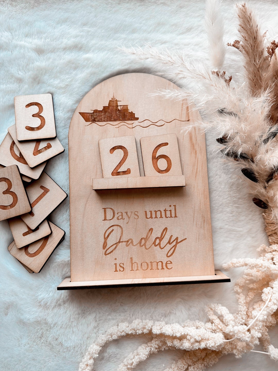 Daddy Work Countdown for Children Wooden Number Board - Etsy