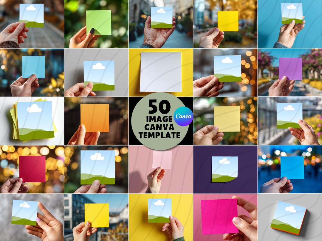 50 Post-it Note Mockup, Sticky Note Mockup, Canva Note Mockup, Editable ...